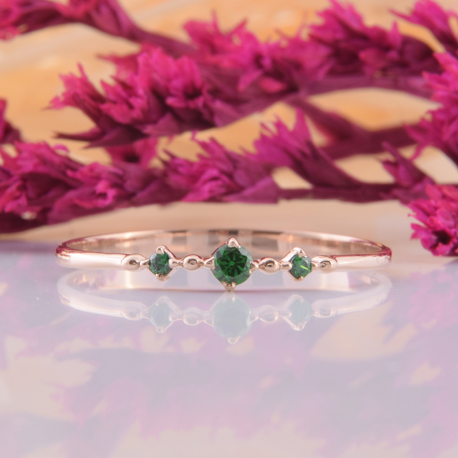 Rose gold emerald promise ring for her Womens emerald ring | Etsy