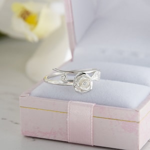 Unique silver flower promise ring for her Womens rose promise | Etsy