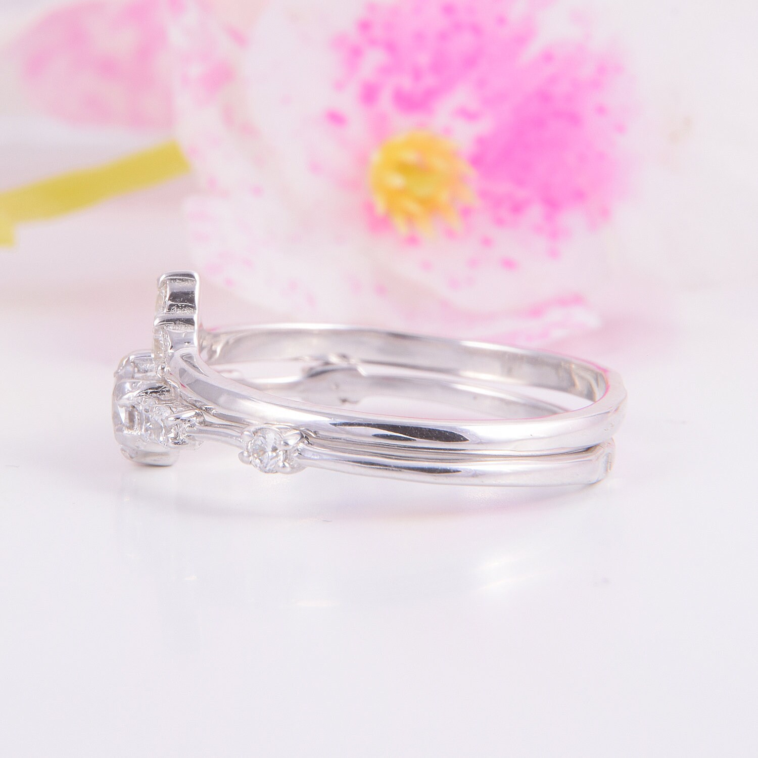 White gold wedding rings set Gold bridal rings set 14k | Etsy