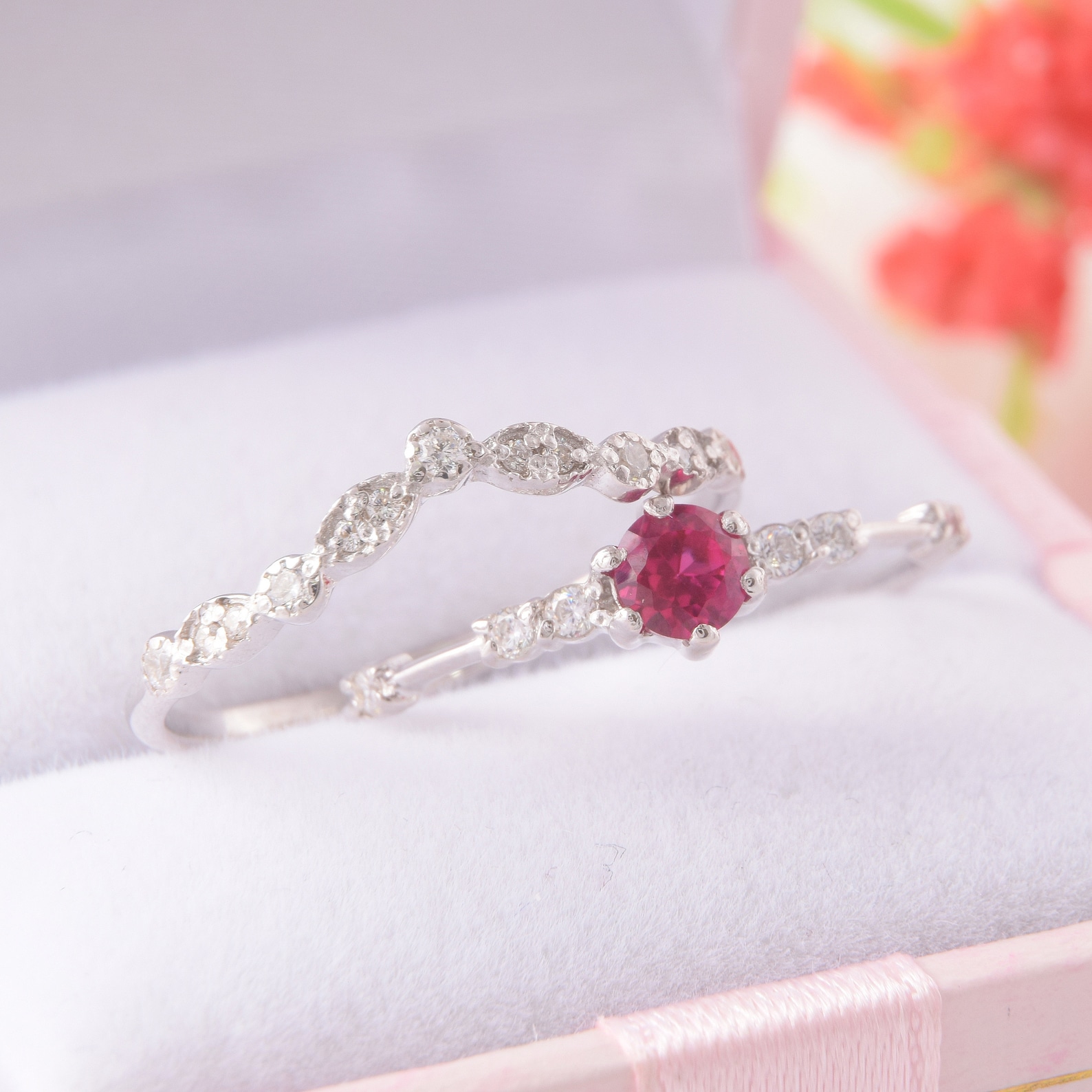 Small & Dainty Art Deco Ruby Wedding Rings Set Unique - Etsy
