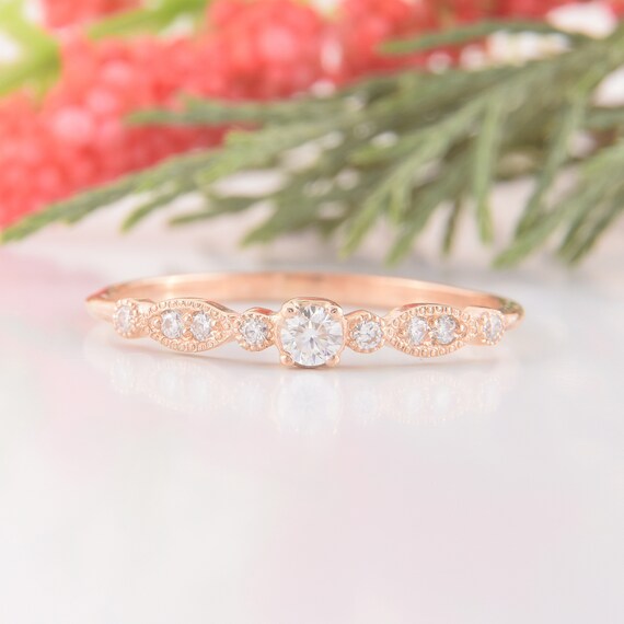 Rose Gold Art Deco Promise Ring for Her Dainty Womens Promise - Etsy