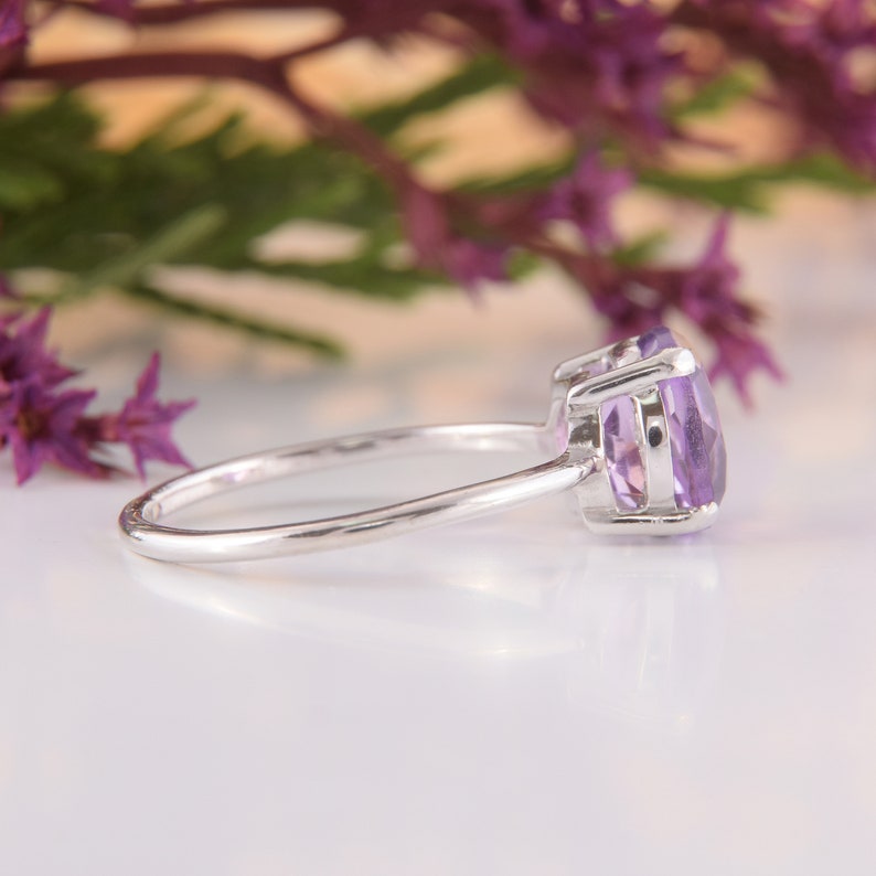 Simple Womens Amethyst Silver Ring Cocktail Silver Ring - Etsy