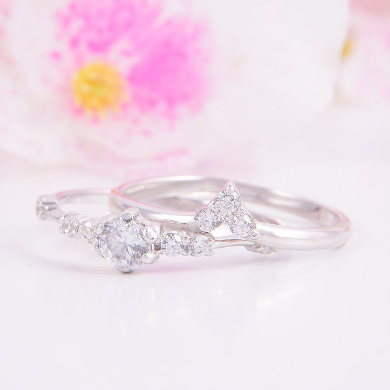 White Gold Wedding Rings Set Gold Bridal Rings Set 14k - Etsy