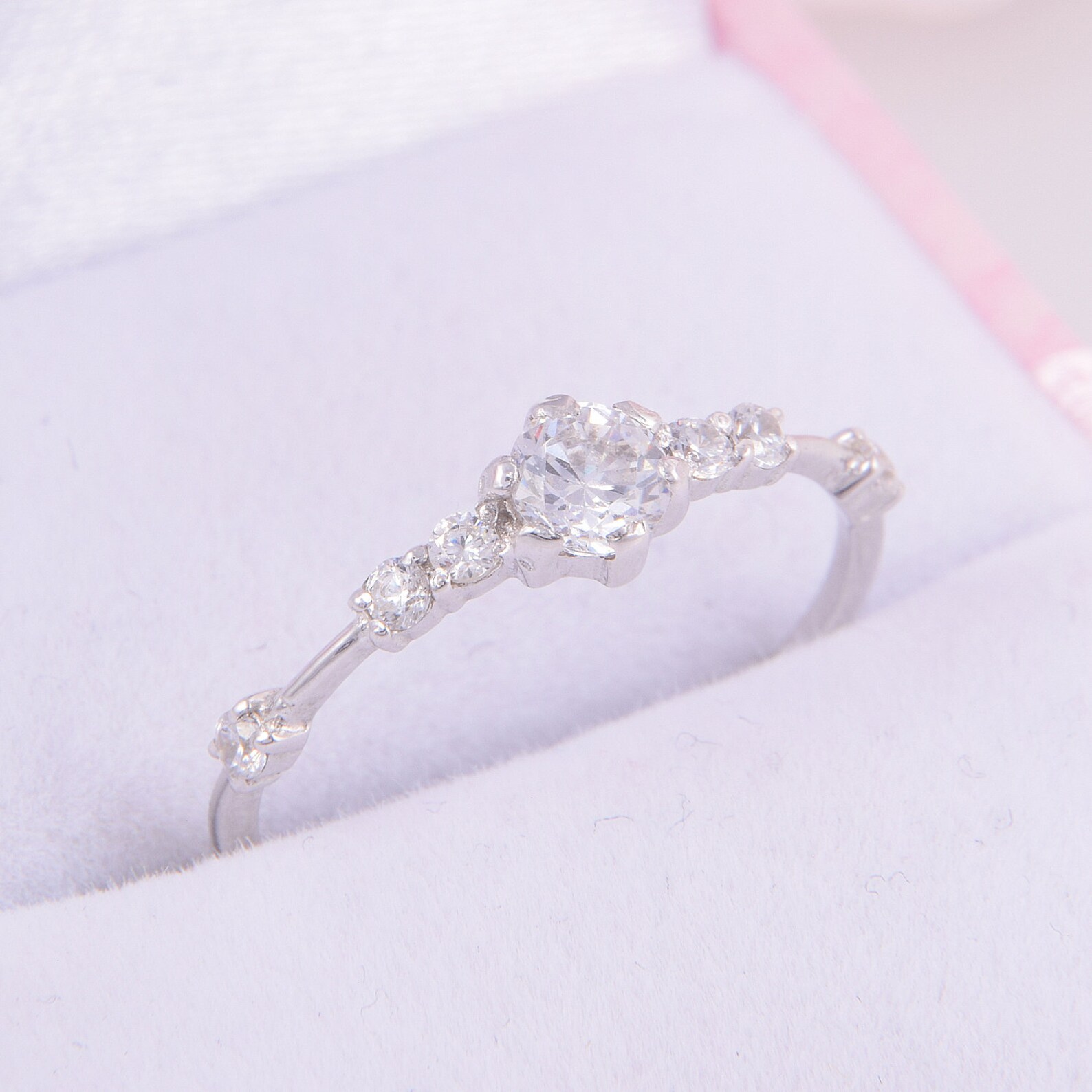 14k Solid White Gold Dainty Promise Ring for Her Unique Small | Etsy