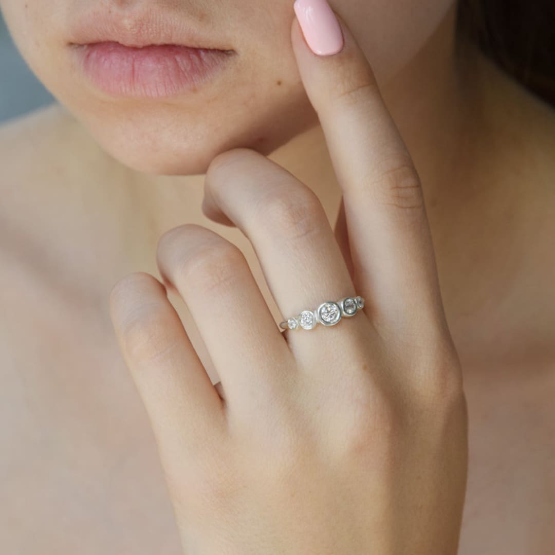 Unique Womens Bezel Cut Sterling Silver Promise Ring, Elegant & Dainty ...