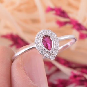 Unique art deco ruby promise ring for her Womens halo silver | Etsy