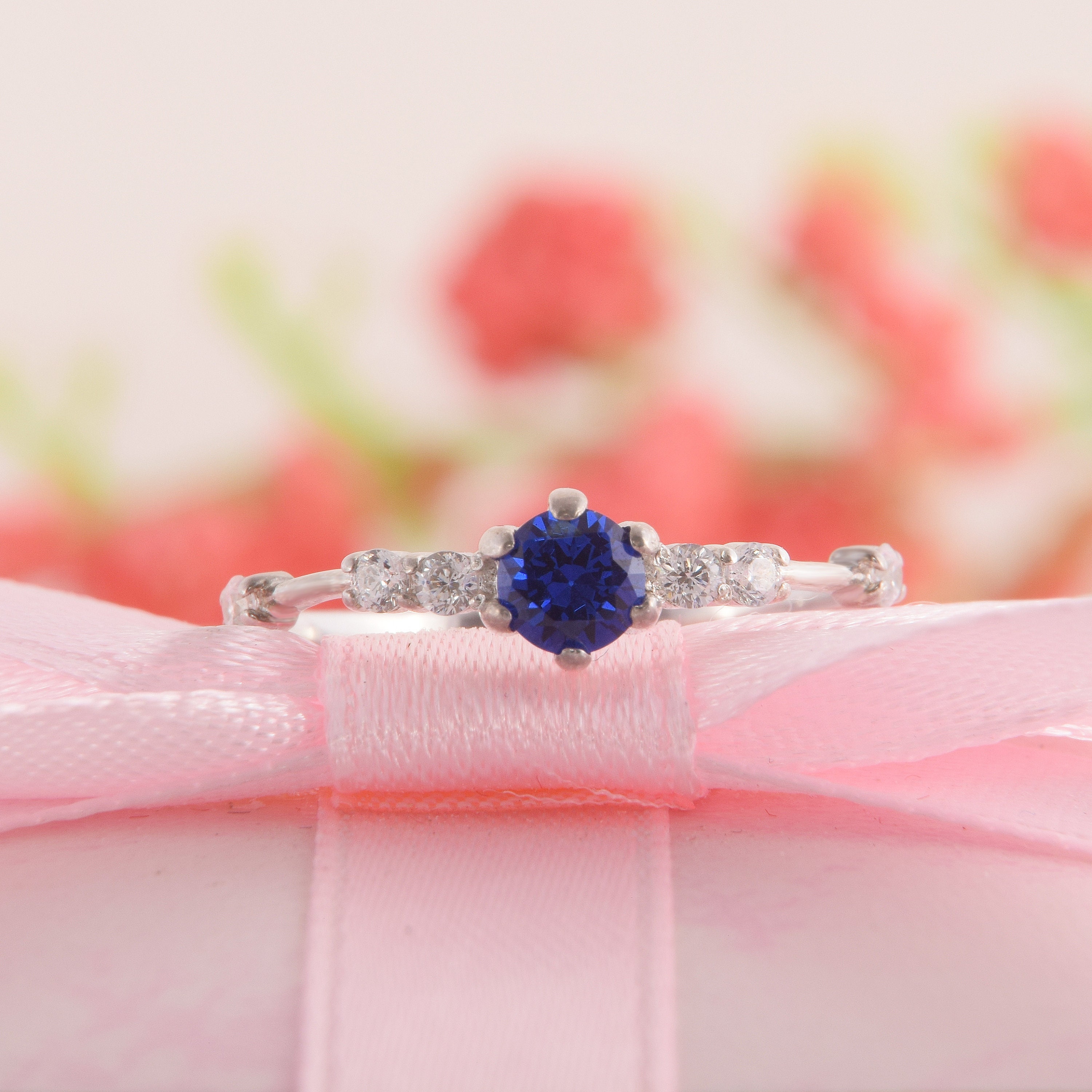 Womens blue sapphire promise ring for her Dainty & simple | Etsy