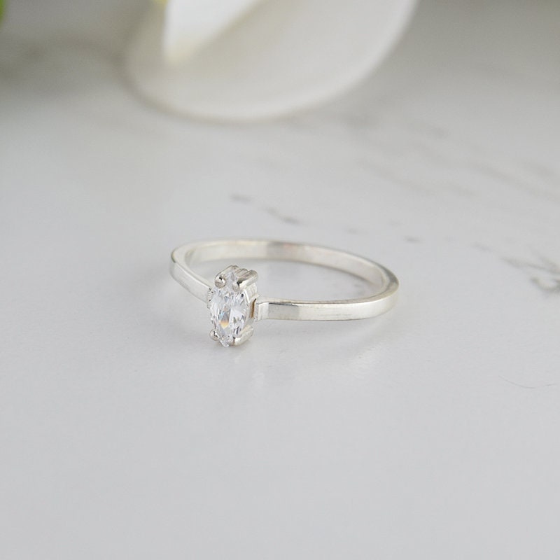 Simple Sterling Silver Promise Ring for Her Small Womens | Etsy