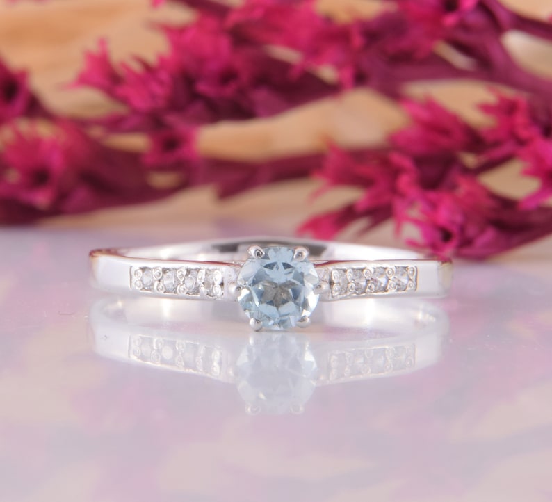 Sterling silver blue topaz promise ring for her Unique womens | Etsy