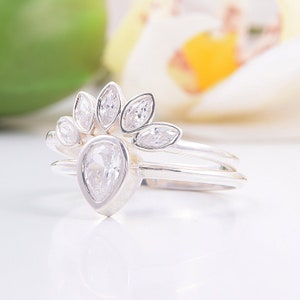 Unique Bezel Cut Womens Wedding Rings Set, Art Deco Wedding Rings Set ...