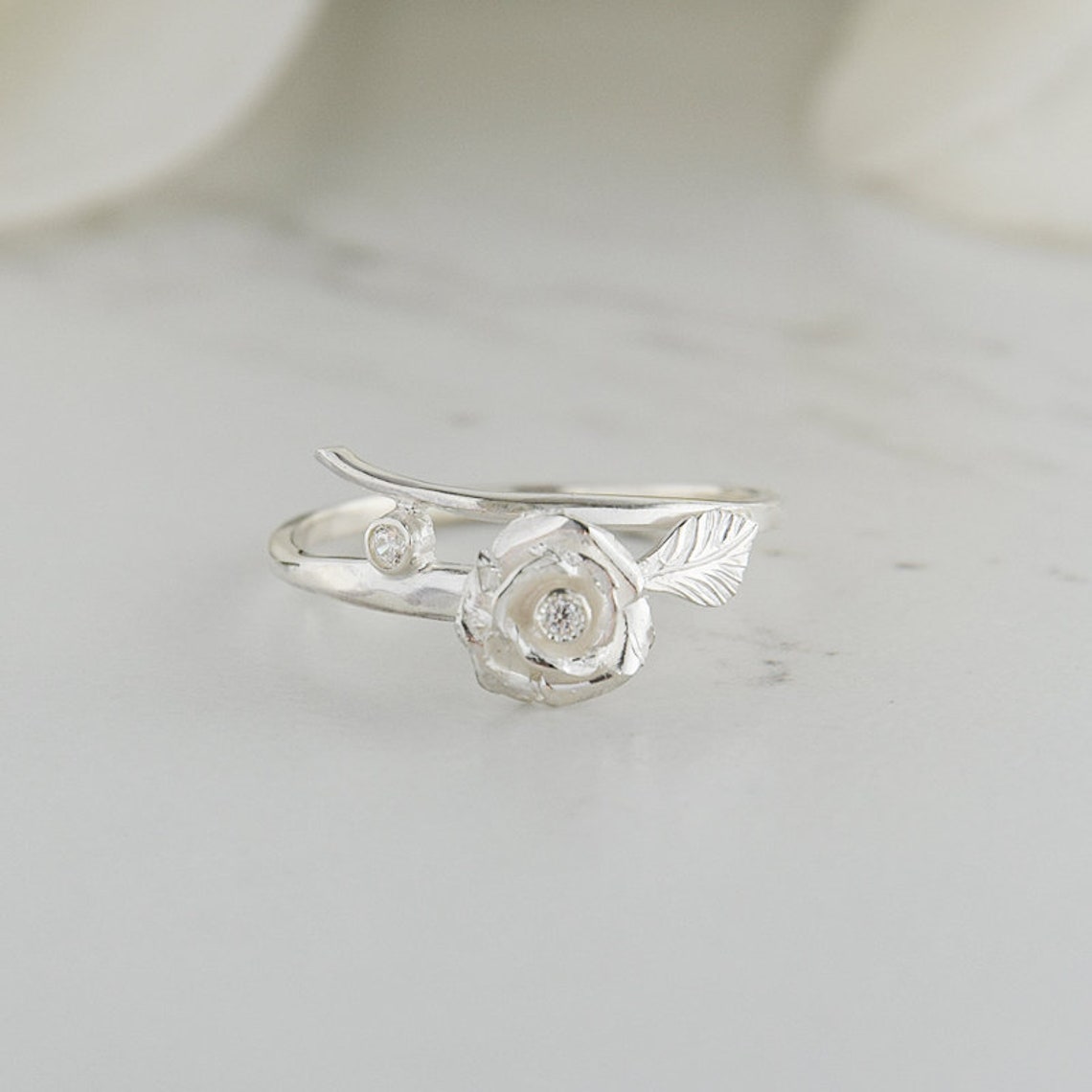 Unique silver flower promise ring for her Womens rose promise | Etsy