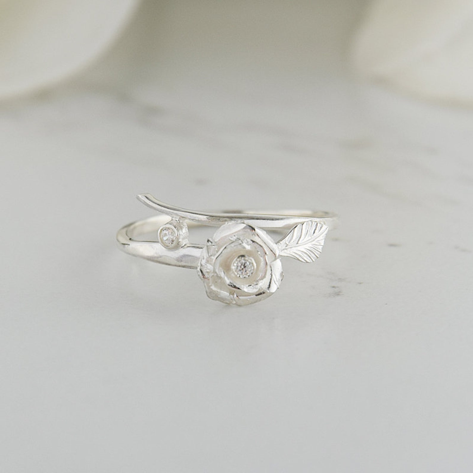 Unique silver flower promise ring for her Womens rose promise | Etsy