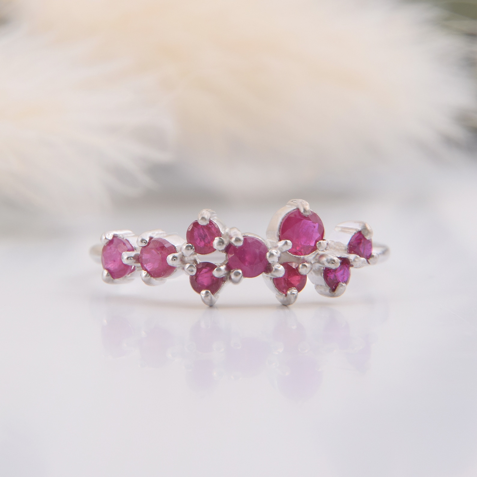 Unique ruby cluster ring Ruby wedding band Cluster wedding | Etsy