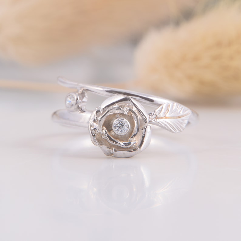 Unique Silver Flower Promise Ring for Her Womens Rose Promise - Etsy