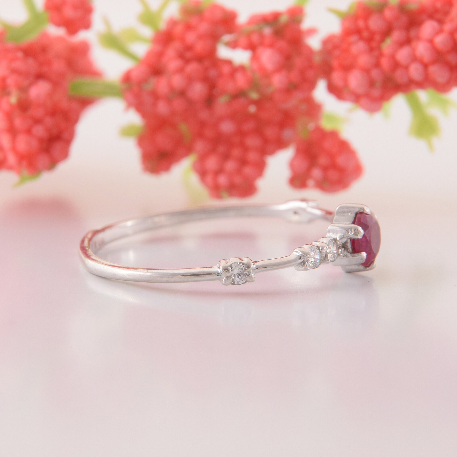 Womens Dainty Ruby Silver Promise Ring Delicate Womens | Etsy