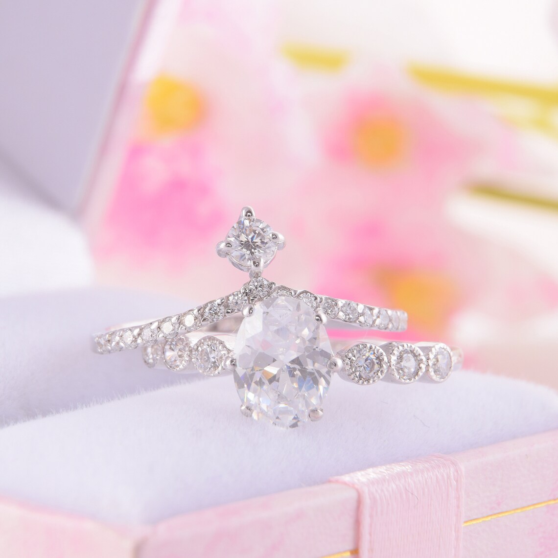 Womens Art Deco Wedding Rings Set Sterling Silver Unique - Etsy