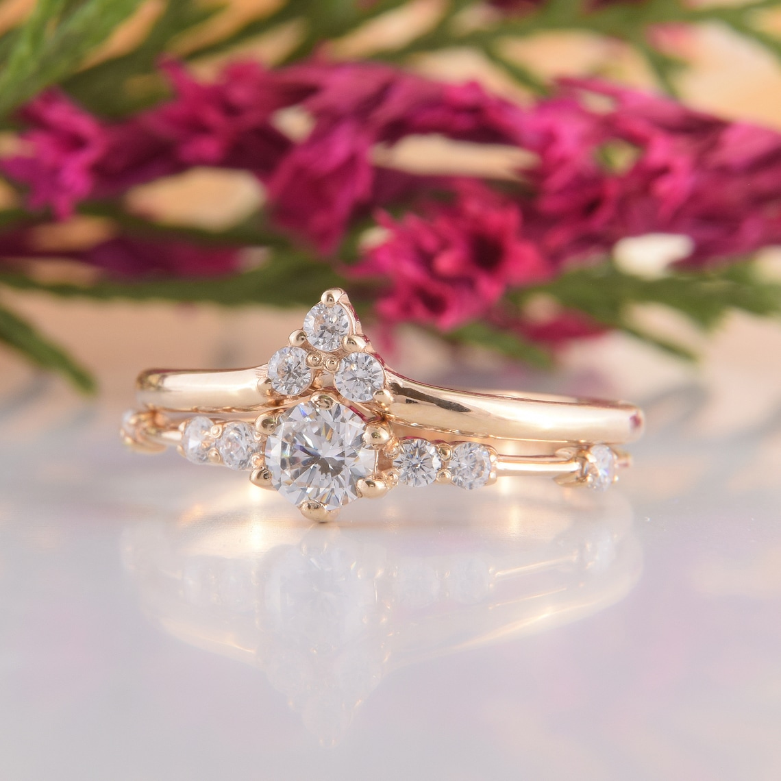 Dainty Wedding Rings Set Minimalist Wedding Rings Set Womens | Etsy