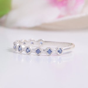 Small & Simple Blue Sapphire Silver Wedding Band, Unique Dainty Womens ...