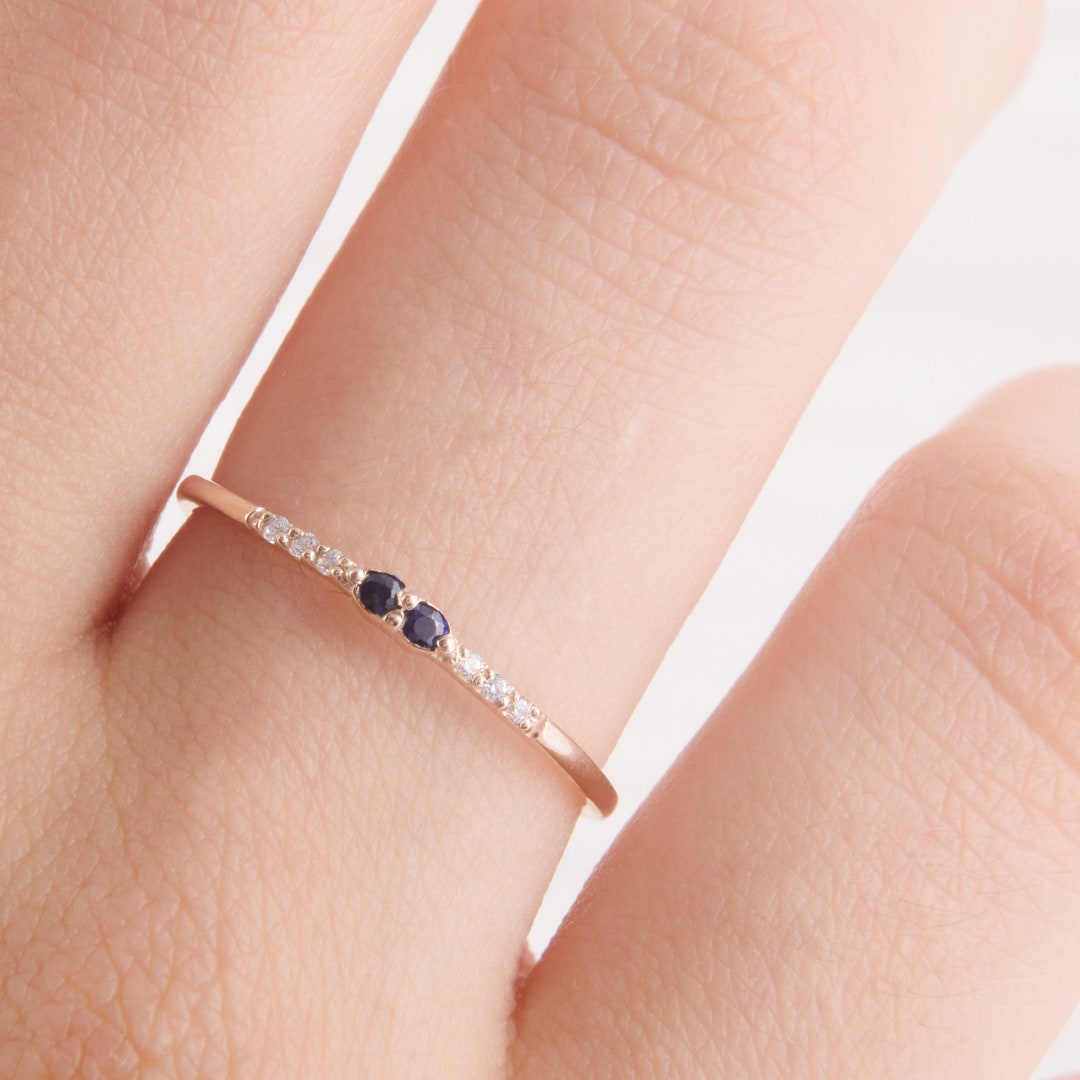 14k Rose Gold Small & Delicate Blue Sapphire Promise Ring for Her ...