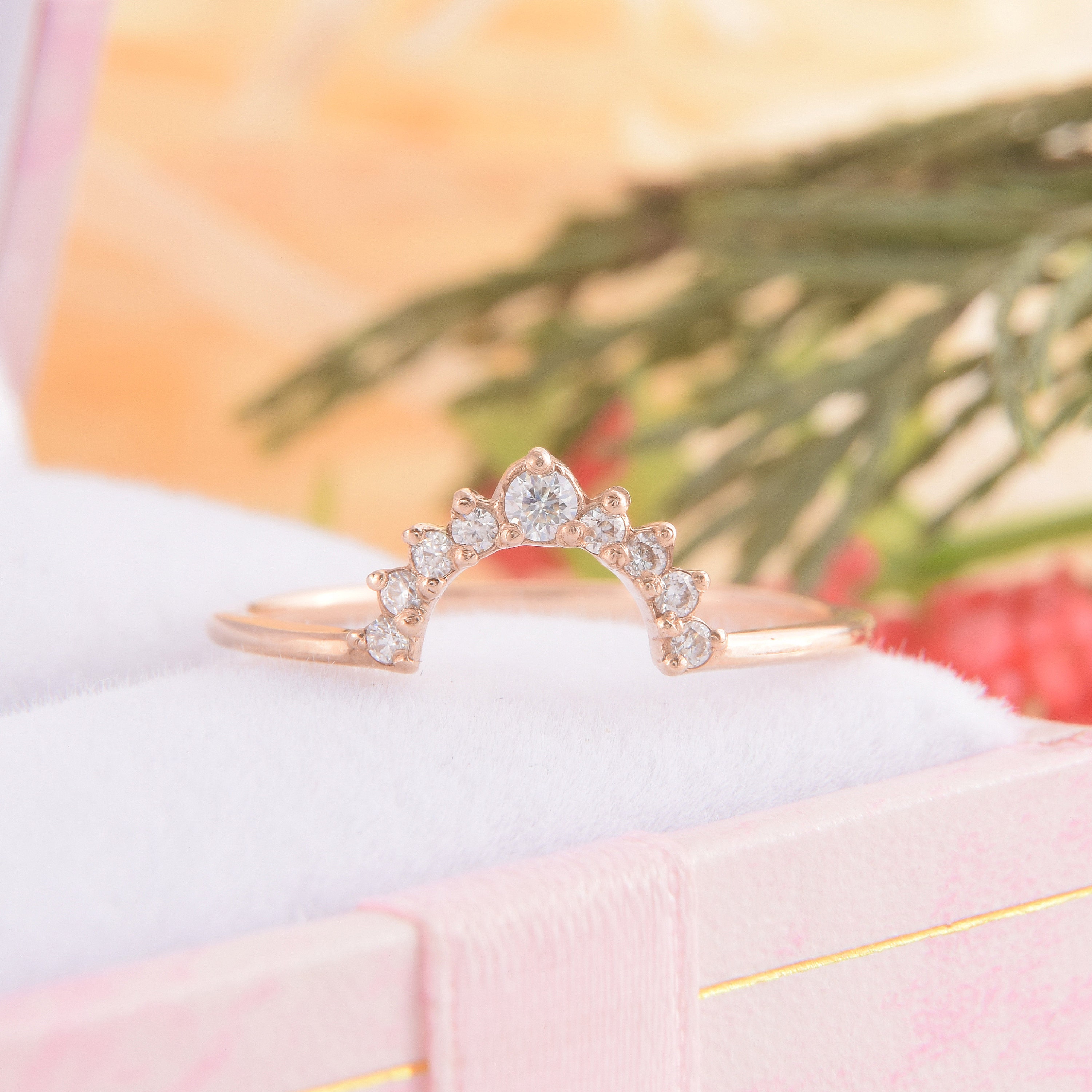 Unique womens gold crown wedding band Tiara wedding ring | Etsy