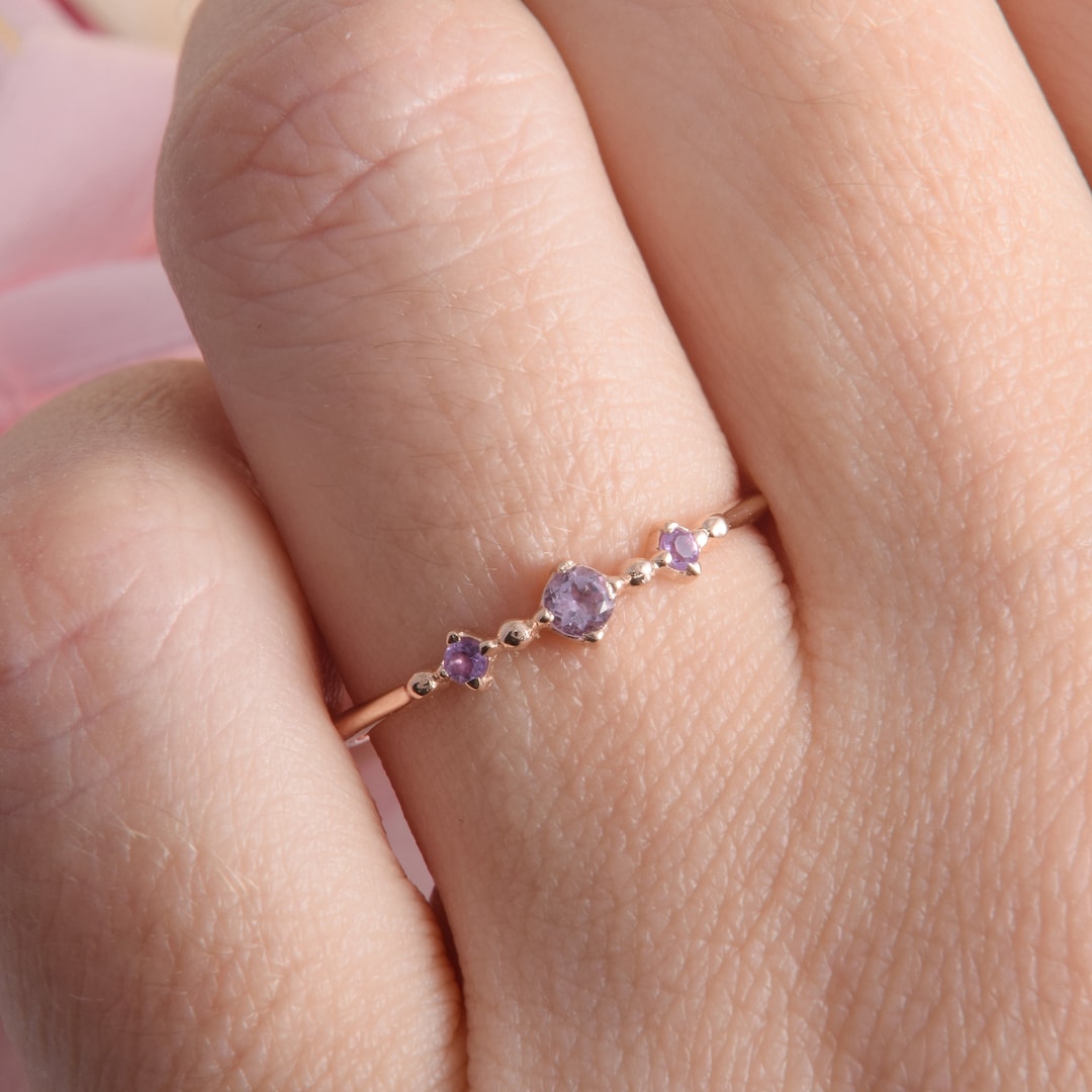 Rose Gold Small Amethyst Promise Ring, Womens Gold Amethyst Ring ...