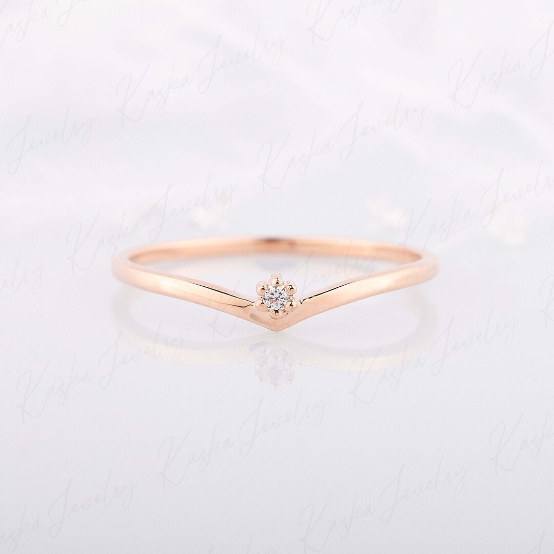 Minimalist Curved Promise Ring Rose Gold, V Shaped Dainty Engagement ...
