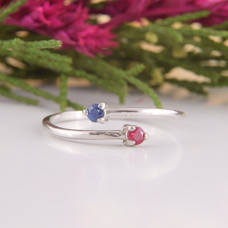 Dual Birthstone Ring Mothers Ring Two Birthstone Ring | Etsy