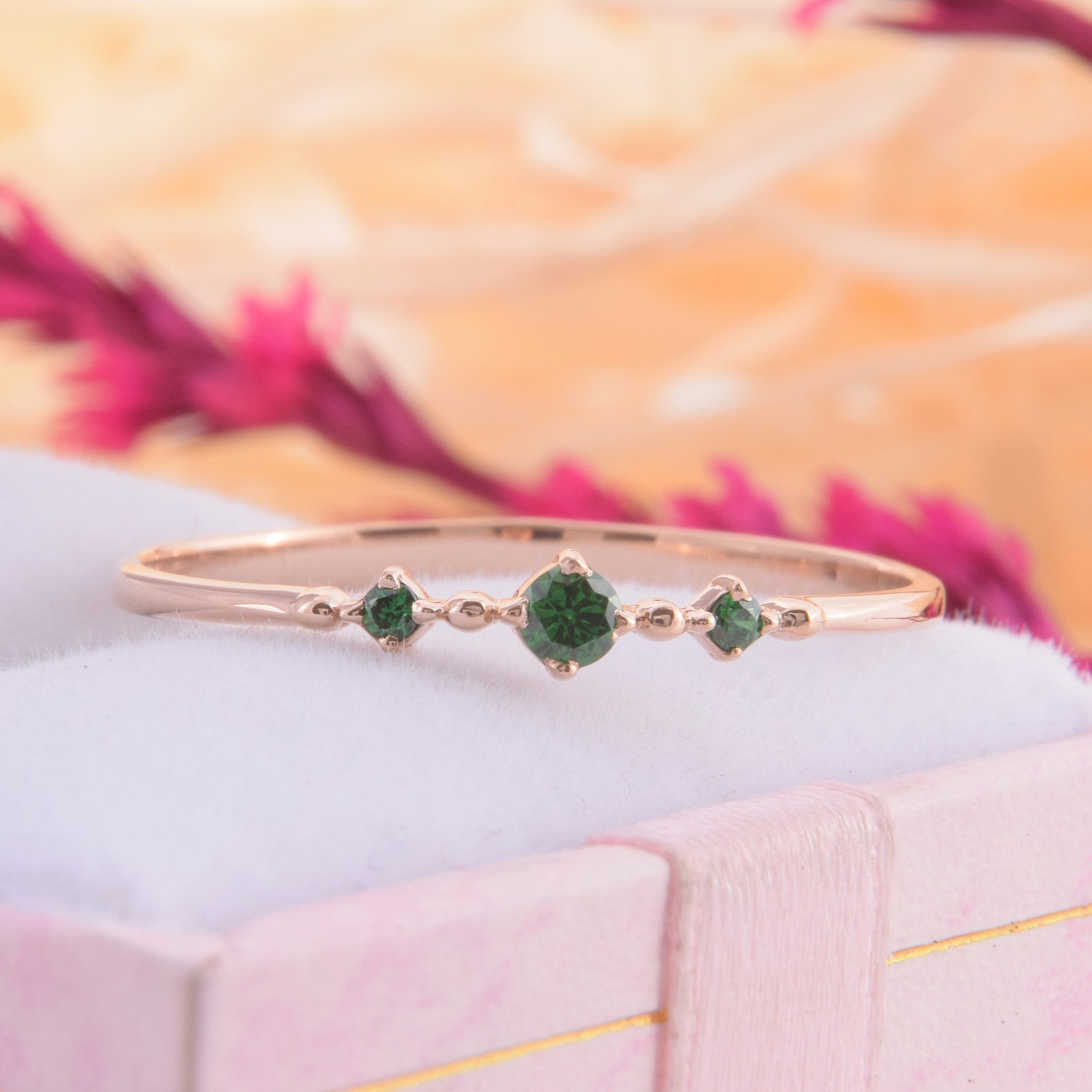 Rose gold emerald promise ring for her Womens emerald ring | Etsy