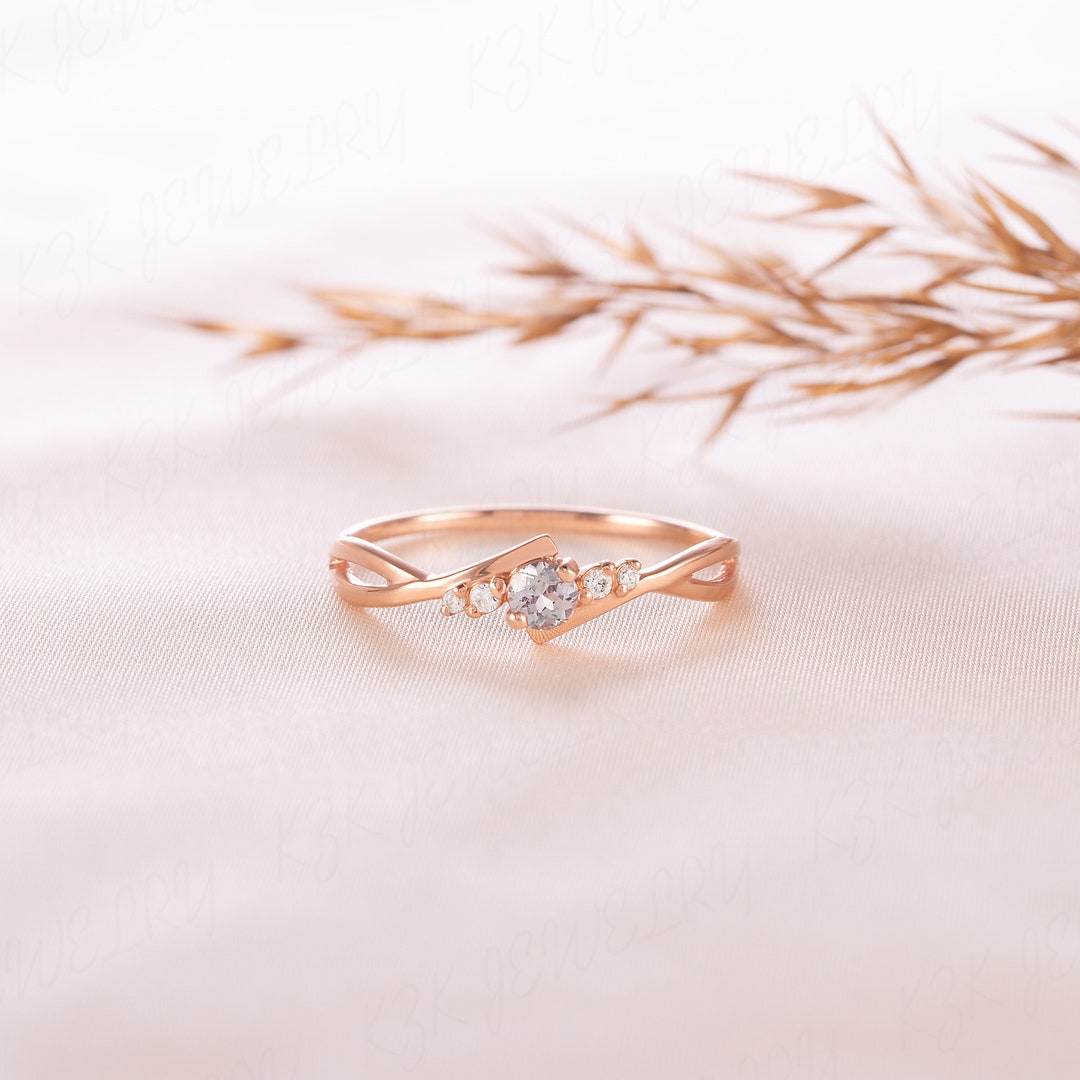Dainty Celtic Style Alexandrite Promise Ring for Her, Unique Minimalist ...