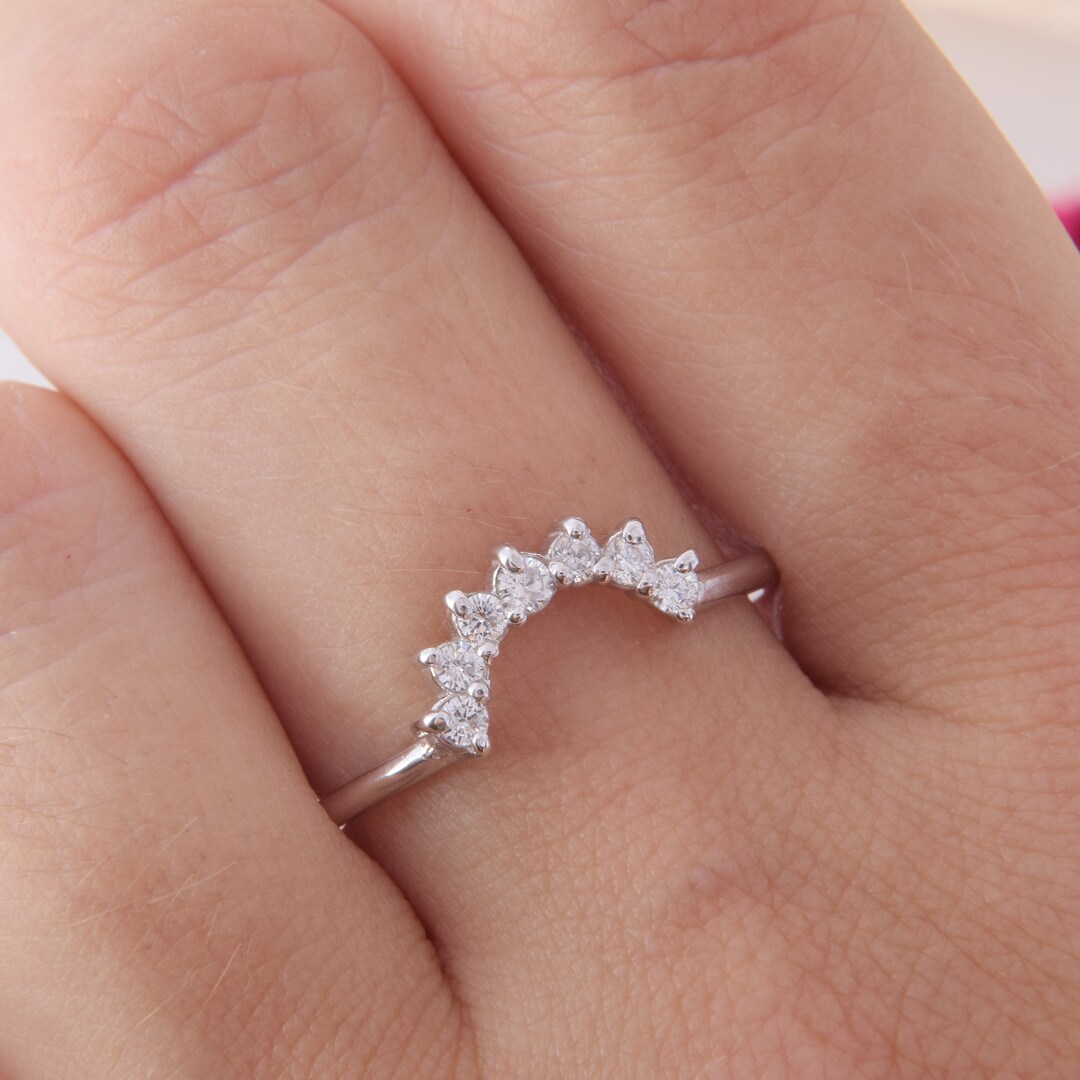 Unique 925 Sterling Silver Curved Crown Wedding Band, Womens Wedding ...