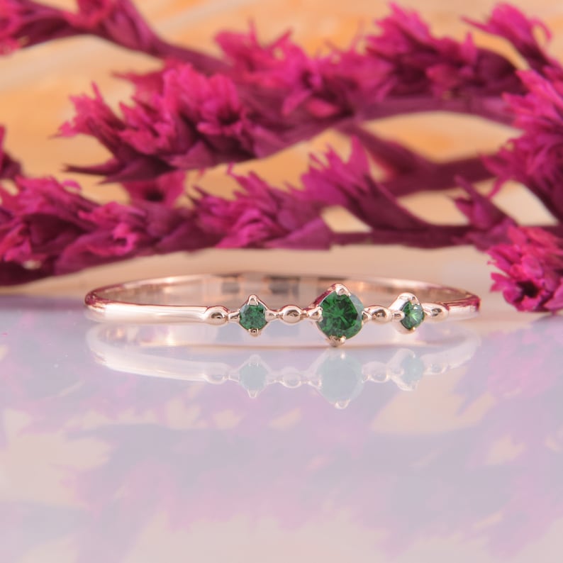 Rose gold emerald promise ring for her Womens emerald ring | Etsy
