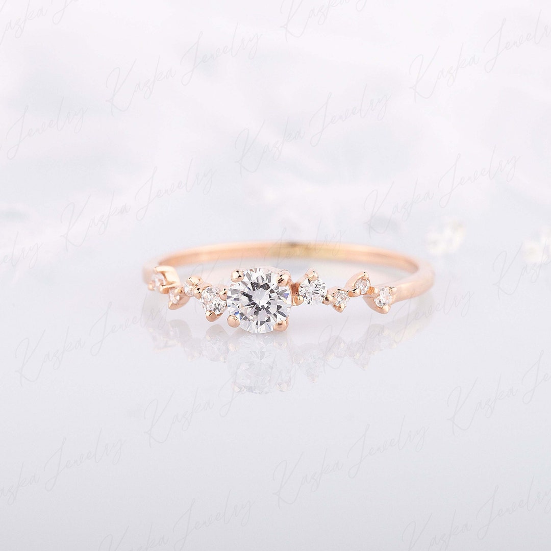 Women Cluster Engagement Ring Rose Gold Unique Dainty Promise - Etsy