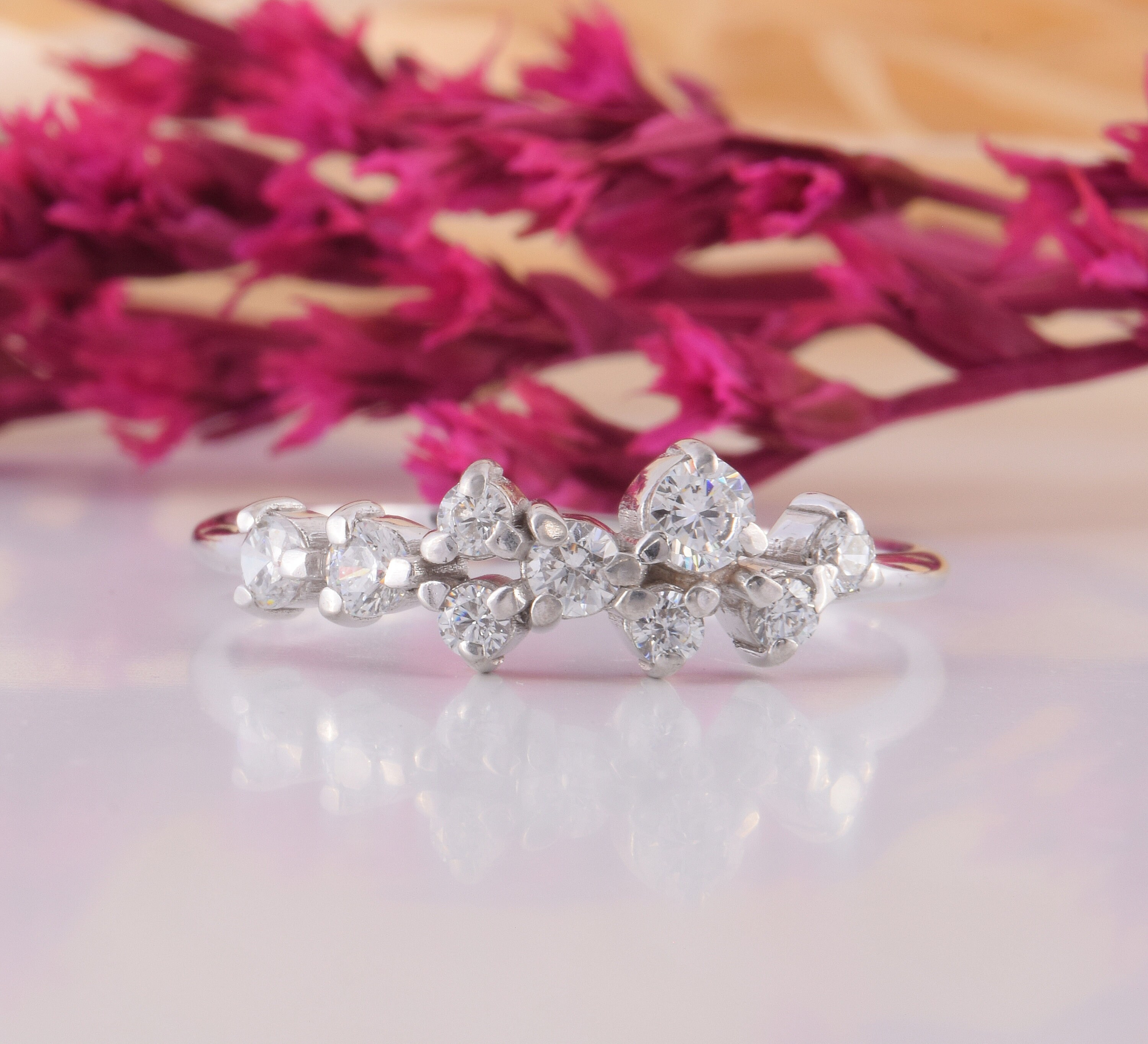 Unique sterling silver cluster wedding band Womens cluster | Etsy