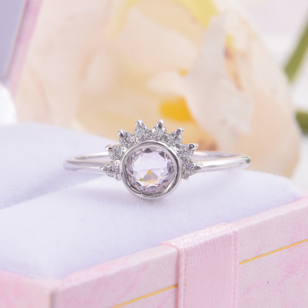 Unique Womens Bezel Cut Morganite Engagement Ring, Sterling Silver ...