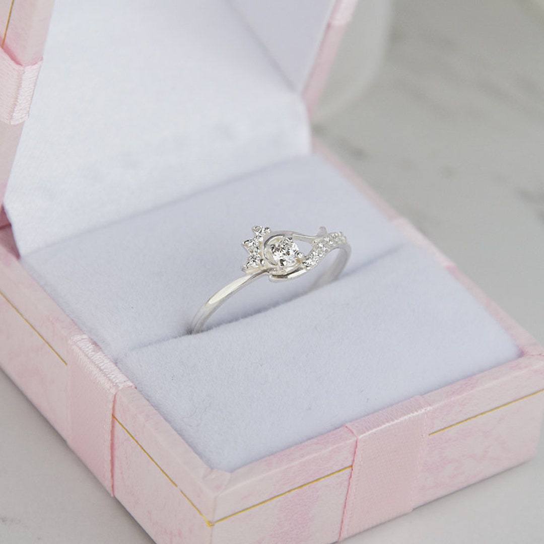 14k White Gold Small & Dainty Promise Ring for Her, Unique Womens ...