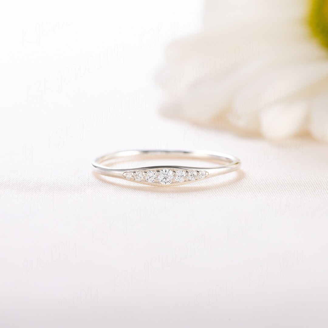 Dainty & Elegant Promise Ring for Her, Unique Minimalist 14k White Gold ...