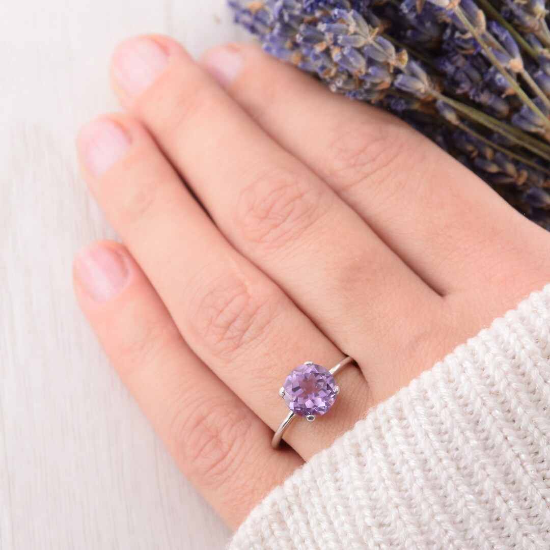 Simple Womens Amethyst Silver Ring, Cocktail Silver Ring, Unqiue ...