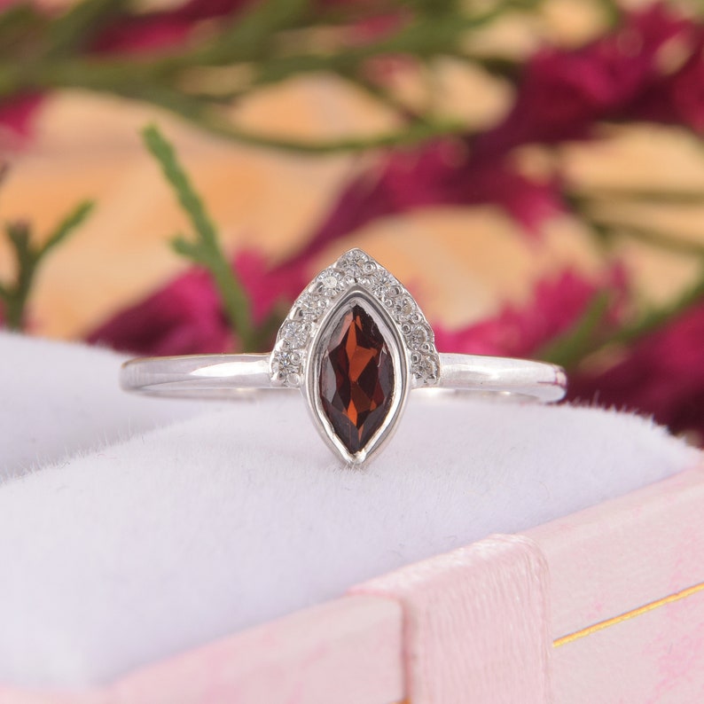 Womens silver garnet ring Garnet promise ring for her | Etsy