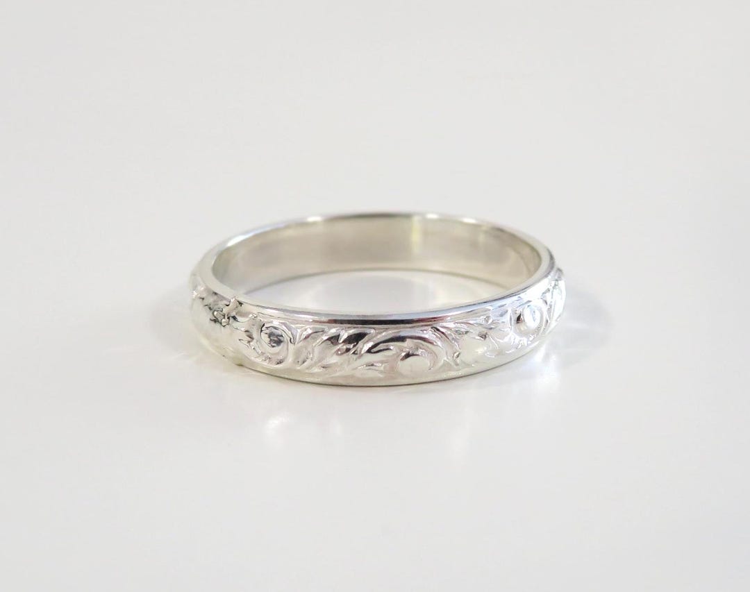Silver Band, Floral Silver Band, Silver Ring, Sterling Silver Ring ...