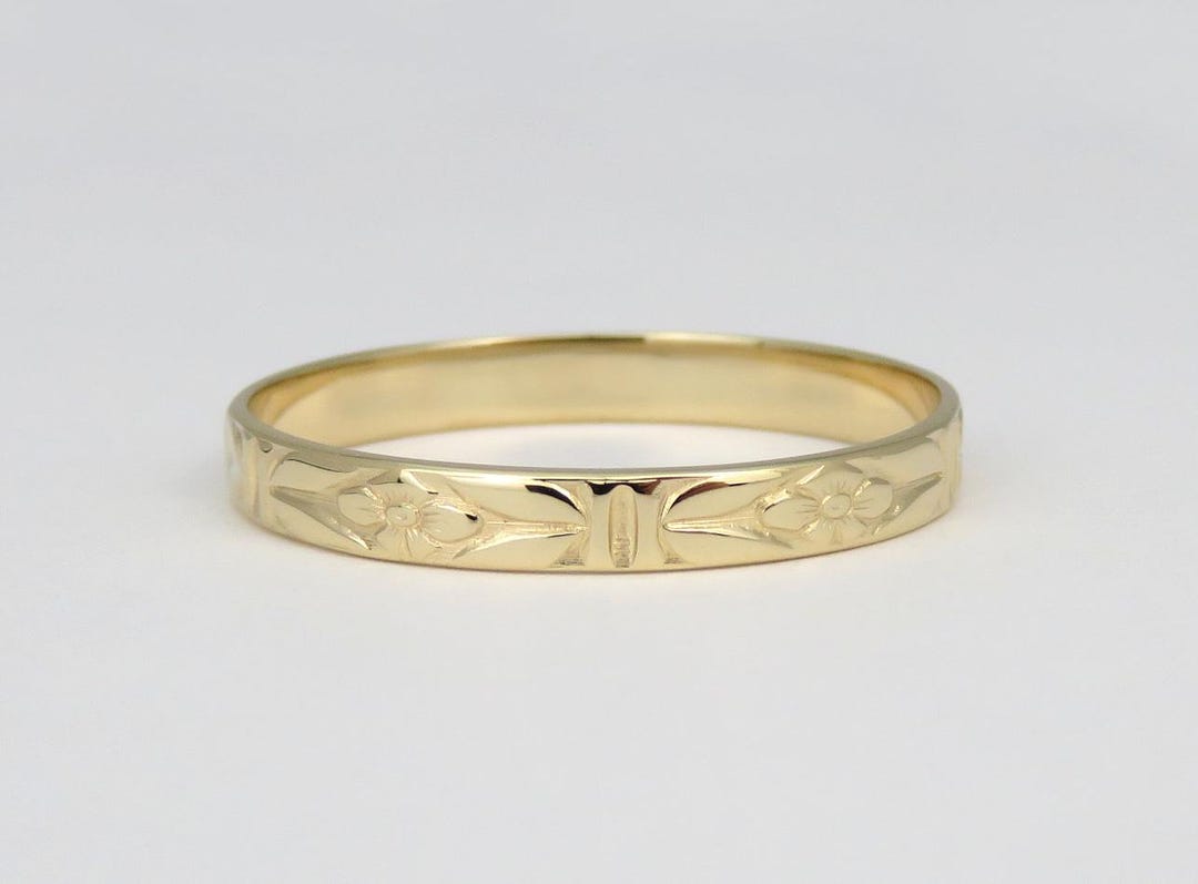 14k Gold Ring, 14k Gold Pattern Ring, Gold Ring, Floral Ring, Gold ...