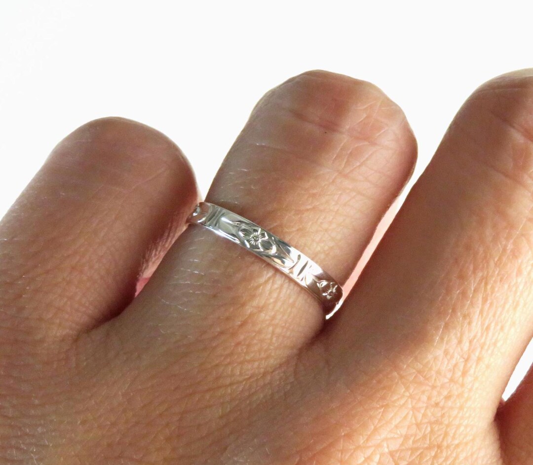 Silver Band, Floral Silver Band, Silver Ring, Sterling Silver Ring ...