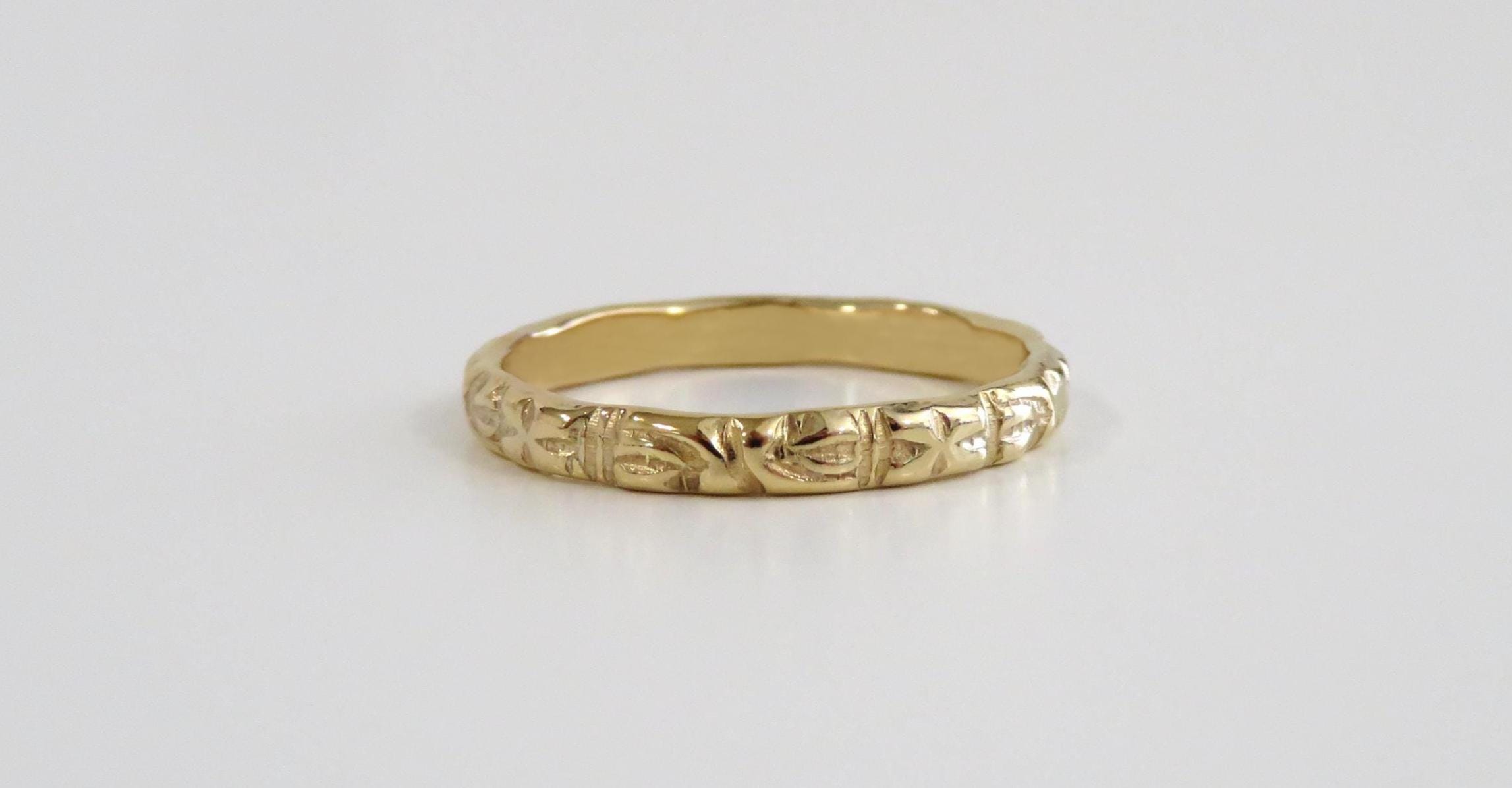 Gold Ring, 14k Gold Filled Ring, Pattern Ring, Floral Ring, Vintage ...
