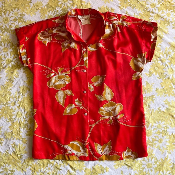 Vintage 1970s Polynesian Floral Top by Kimo’s - XL - Gem
