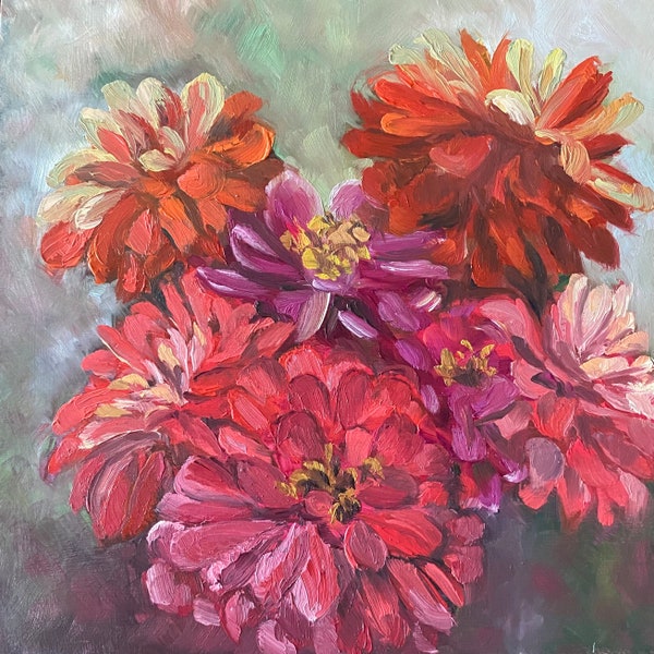 Zinnia Painting - Etsy