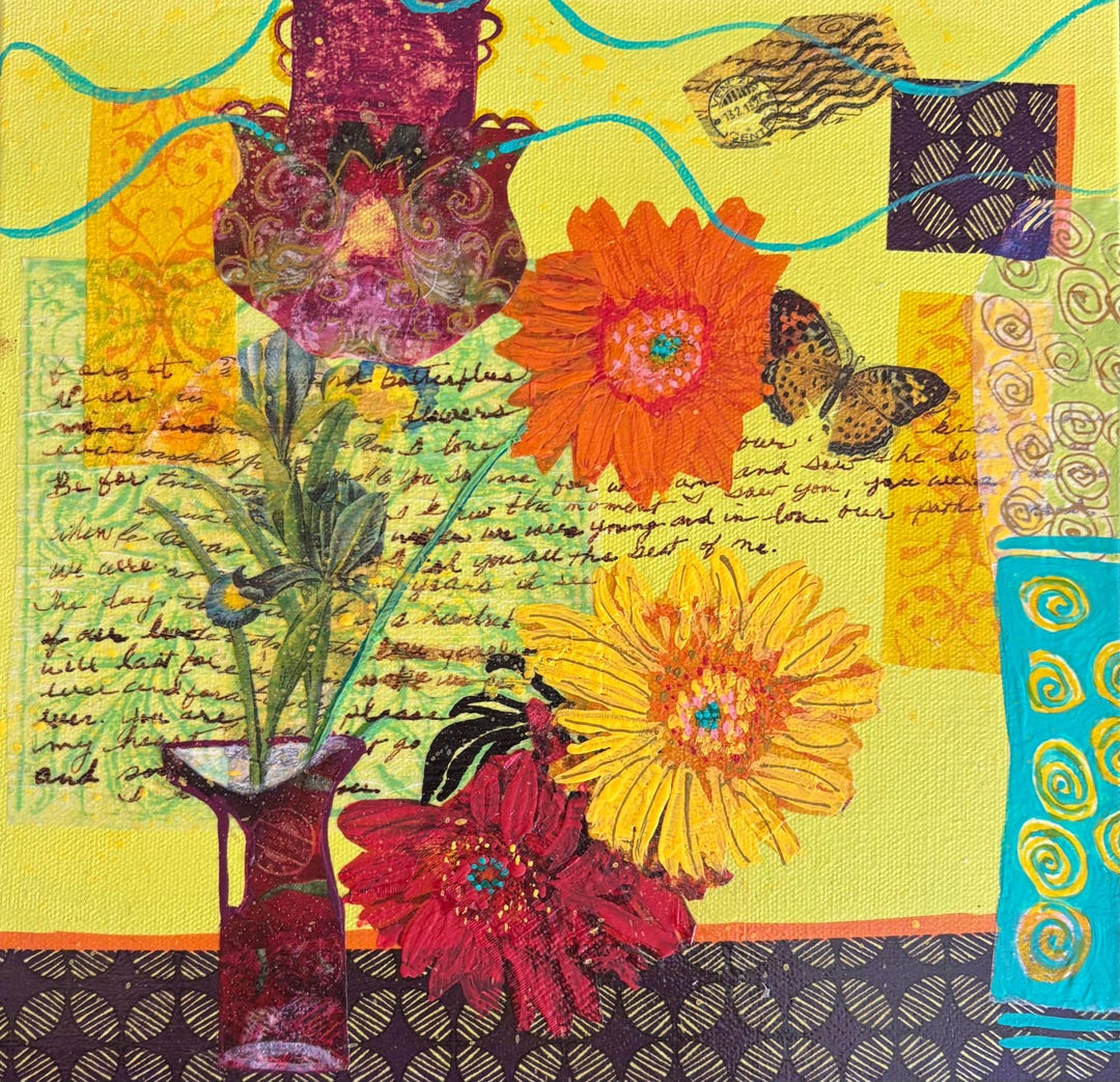 Floral Collage Art: "love Letters" Mixed Media Painting - Etsy