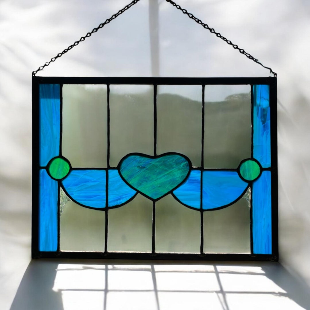 Stained Glass Heart Window Panel, Heart Suncatcher, Framed Stained ...