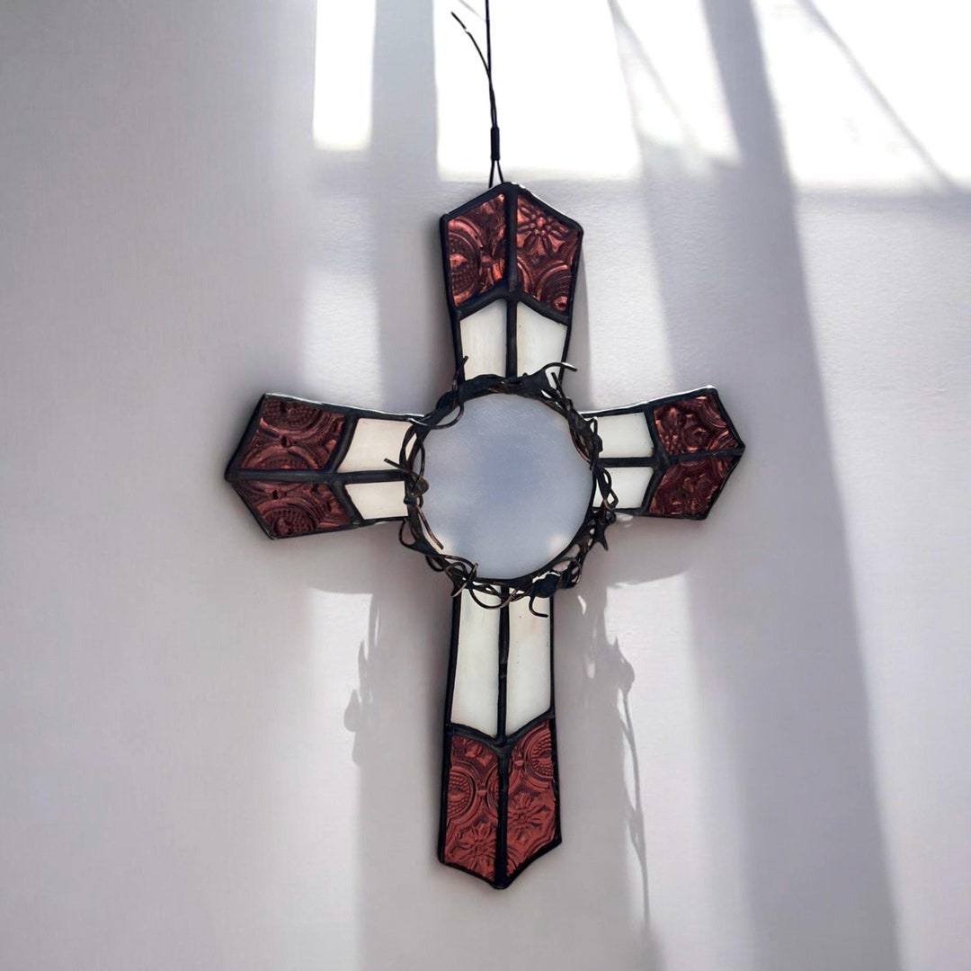 Stained Glass Cross, Lent, Crown of Thorns, Lenten Wall Catholic Cross ...