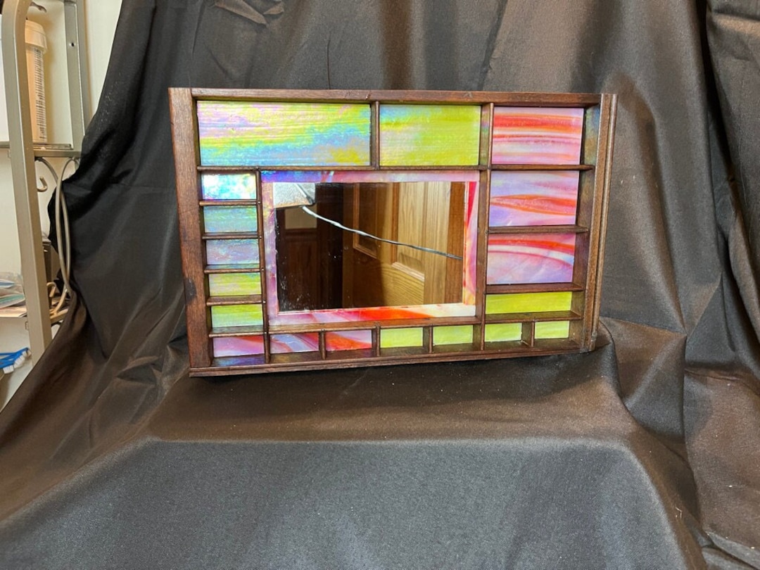 Stained Glass Wall Mirror, Stained Glass Wall Art, Framed Rectangular ...