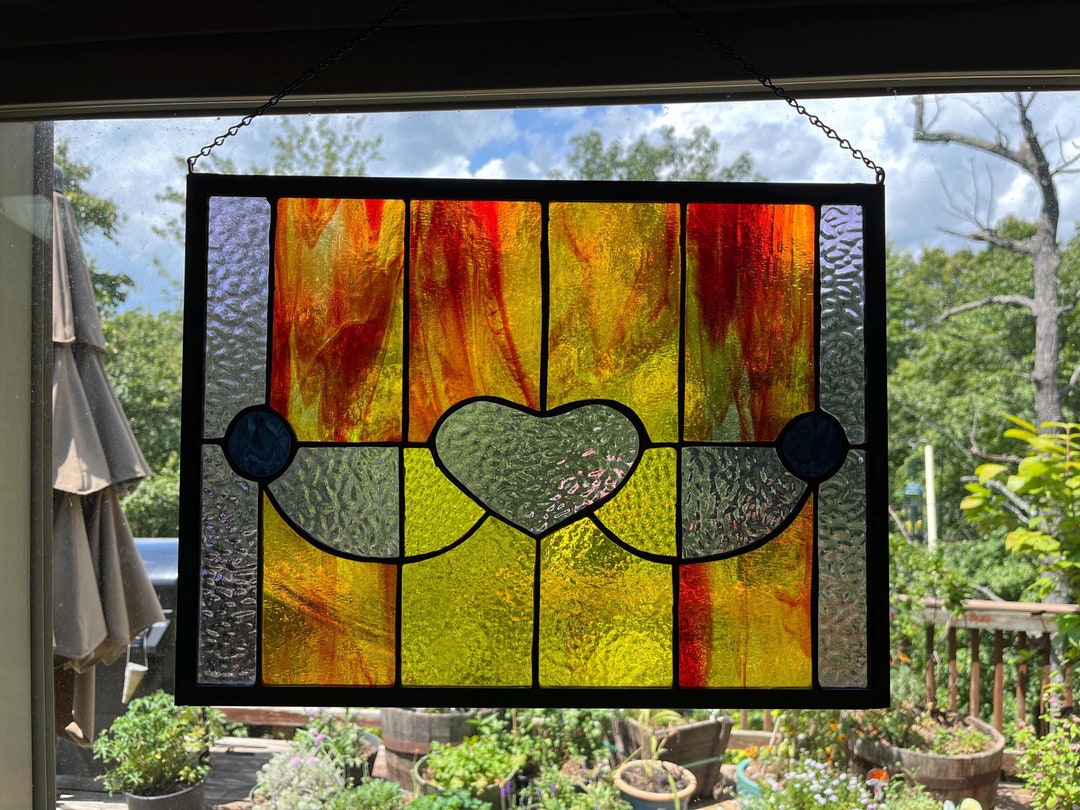 Heart Design Stained Glass Window Suncatcher, Victorian Style Stained ...