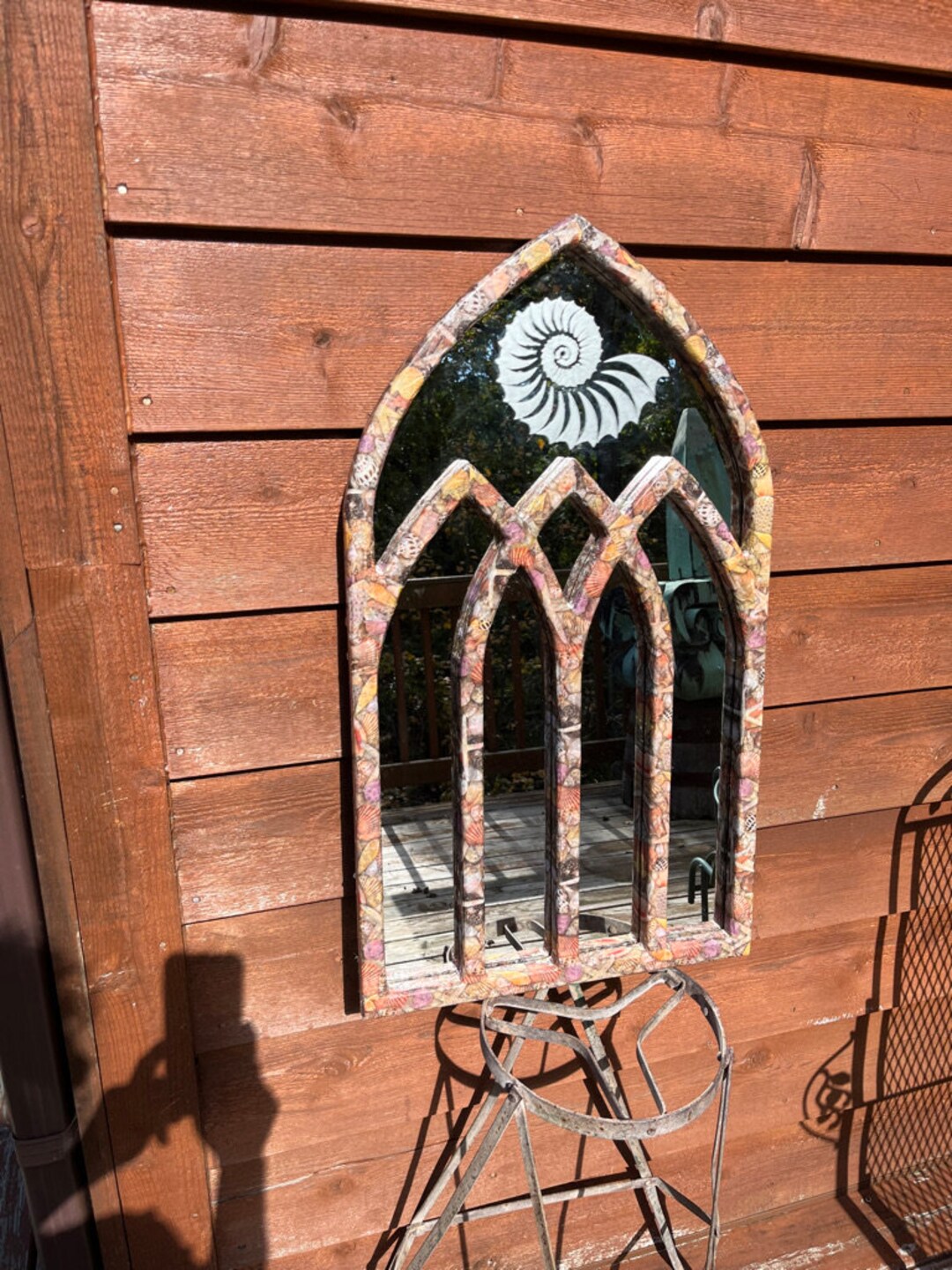 Cathedral Wall Mirror, Decoupage Neutral Colors, Etched Conch Shell ...